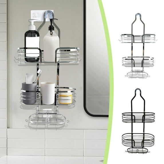 Bathroom Shelf Black Wall Mounted Storage Rack For Shower Head Holder ...