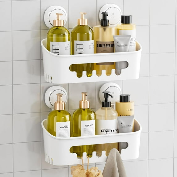 Bathroom Shelf Organizer 2 Pack, Suction Cup Shower Caddy for Shampoo ...