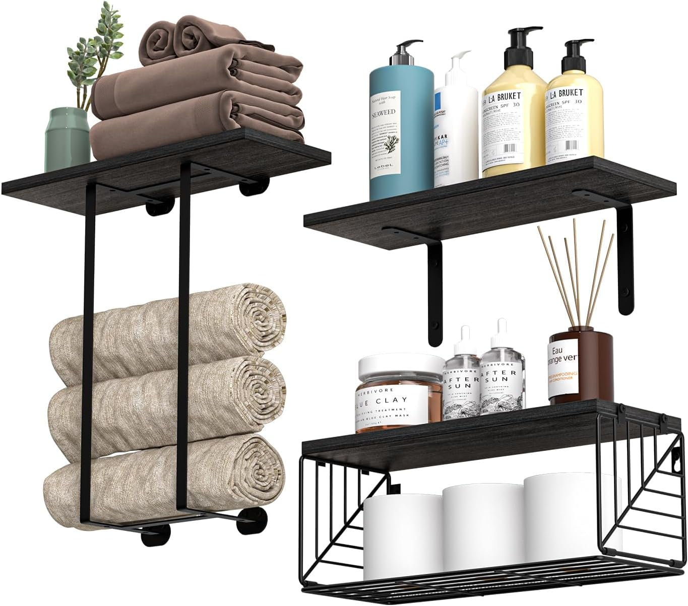 Bathroom Shelf Over Toilet, Set of 3 Floating Bathroom Shelf Wall ...