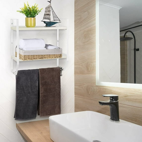 Bathroom Shelf with Towel Bar Wall Mounted Towel Rack Rustic Towel ...