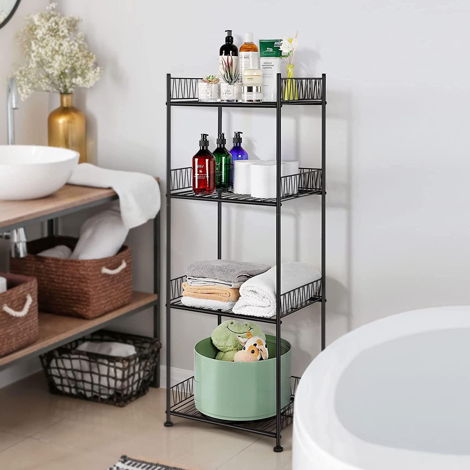 dxynlzq Bathroom Shelves Freestanding Bathroom Towel Storage 4 Tier ...
