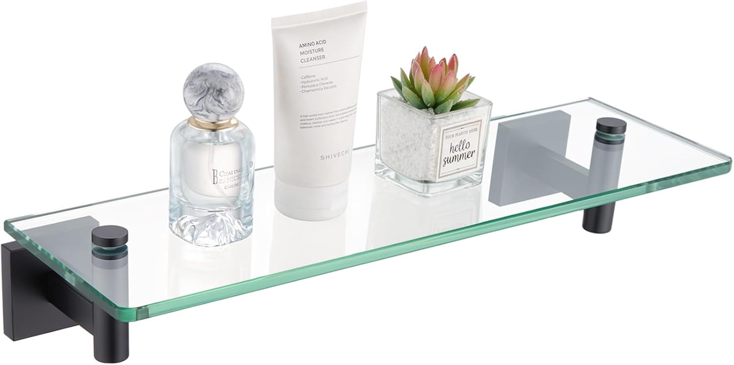 Bathroom Shelves Glass Floating Shelf 12-Inch for Bedroom, Living Room ...