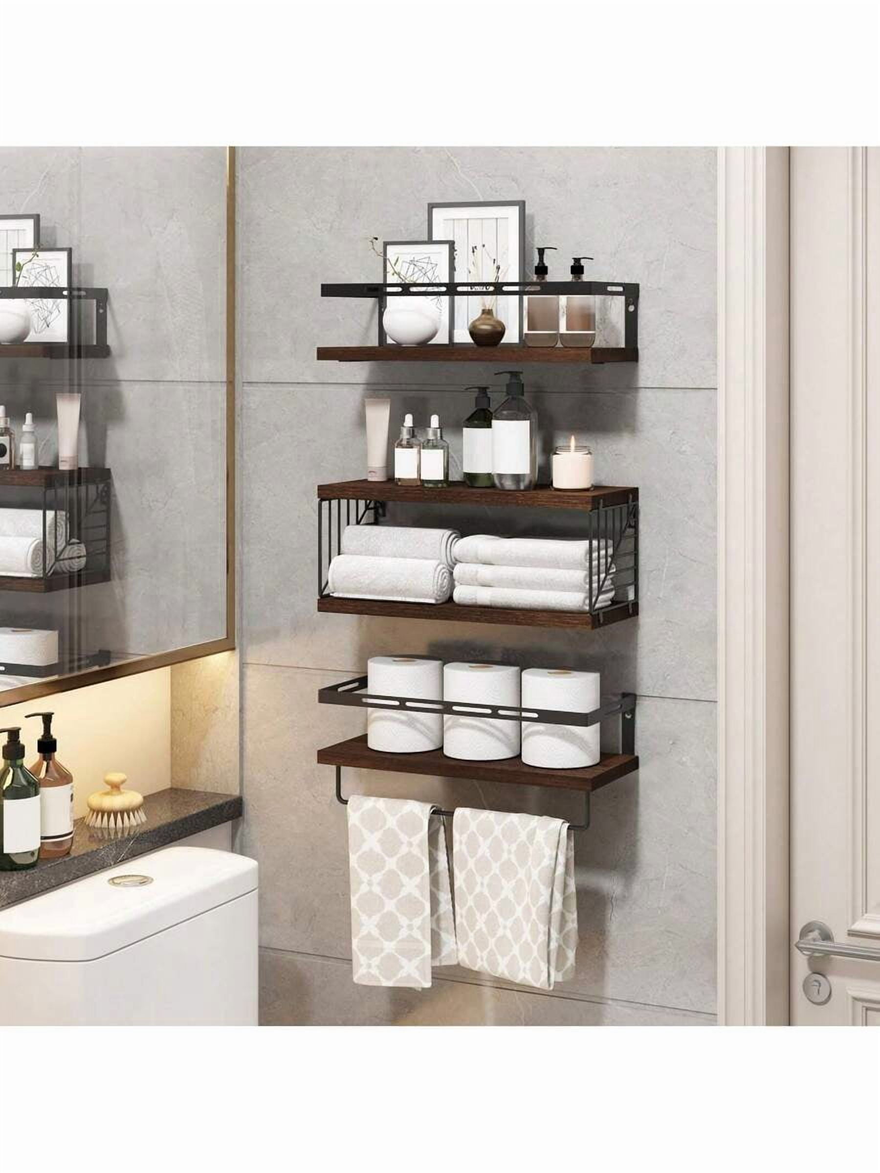 Bathroom Shelves Over Toilet, 3+1 Tier Wall Mounted Rustic Wood ...