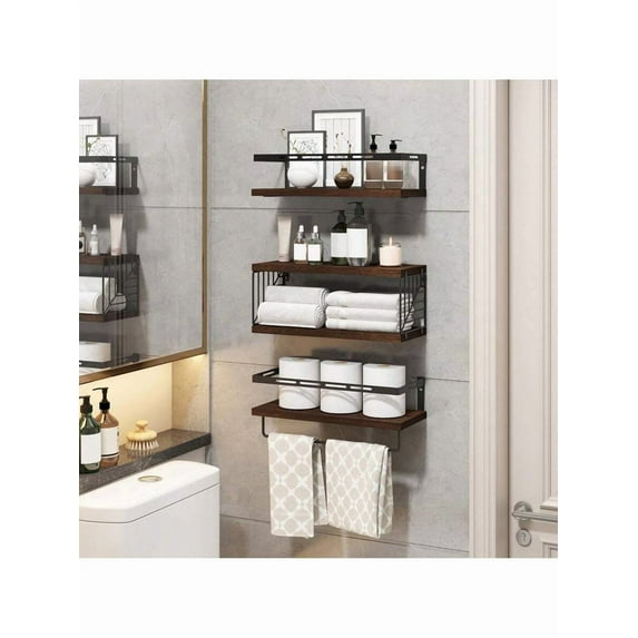 Bathroom Shelves Over Toilet, 3+1 Tier Wall Mounted Rustic Wood ...
