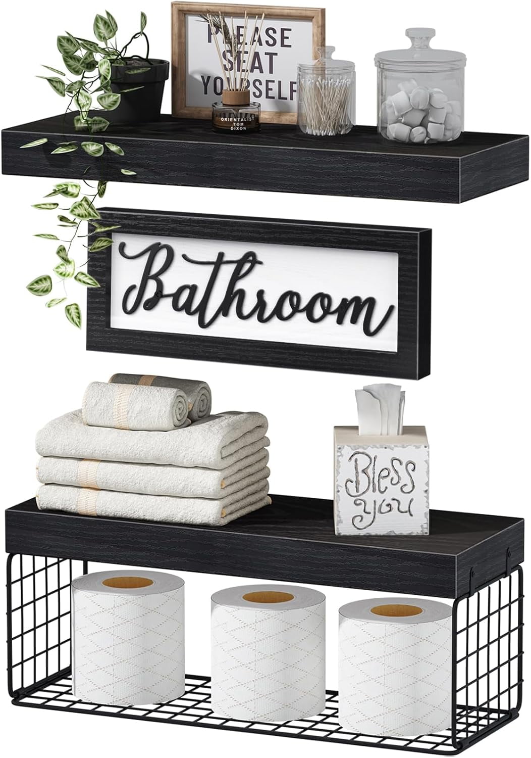 ‎Bathroom Shelves Over Toilet - Paper Storage Wall Mounted Farmhouse ...