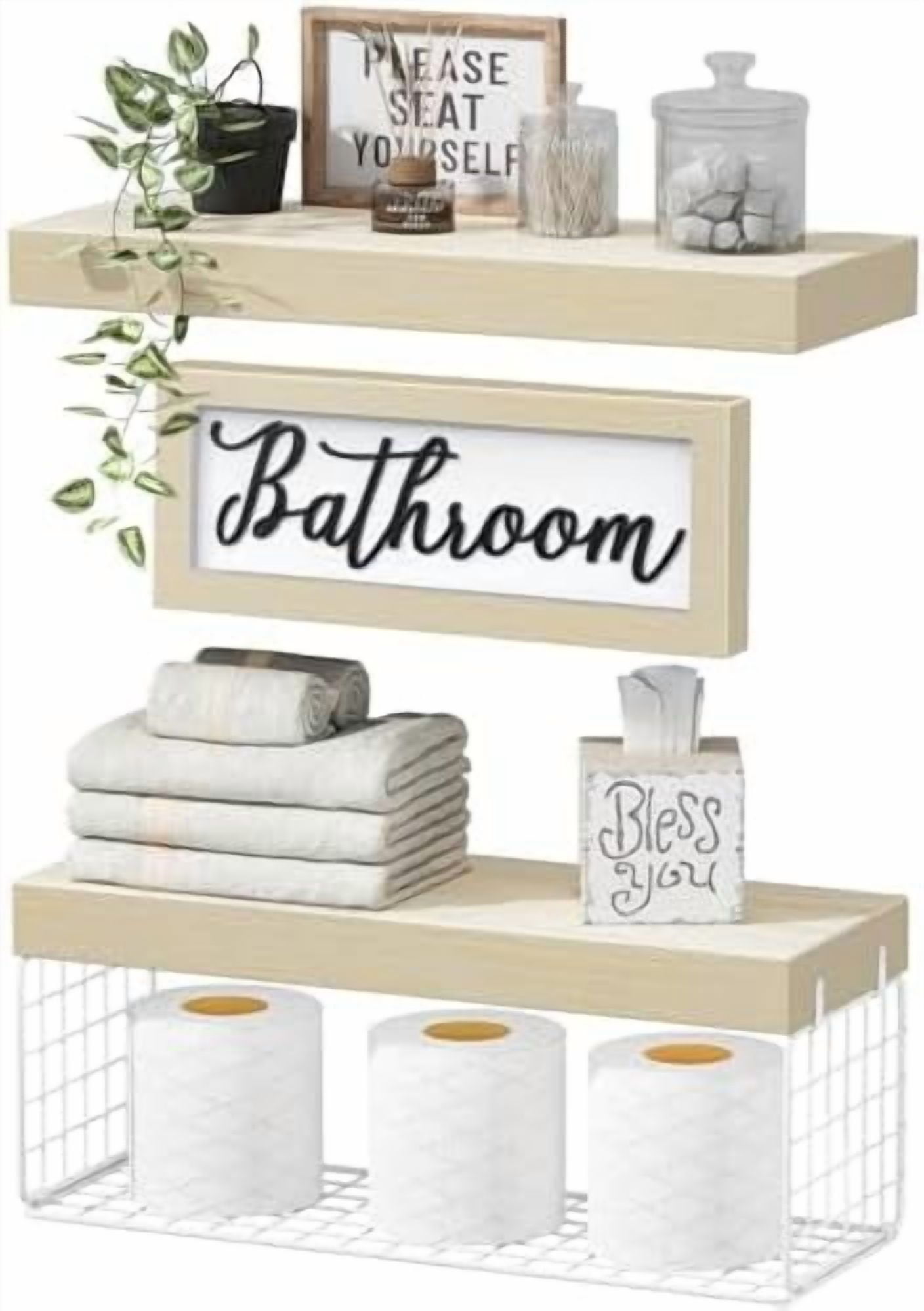 ‎Bathroom Shelves Over Toilet - Paper Storage Wall Mounted Farmhouse ...
