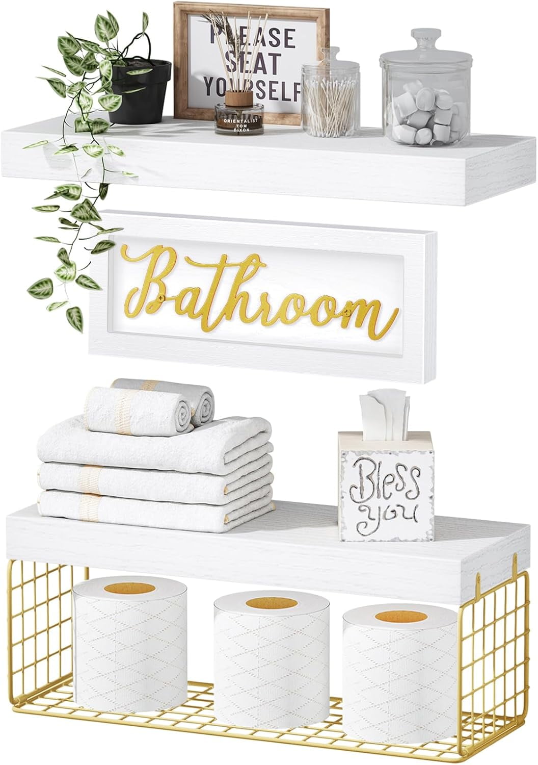 ‎Bathroom Shelves Over Toilet - Paper Storage Wall Mounted Farmhouse ...