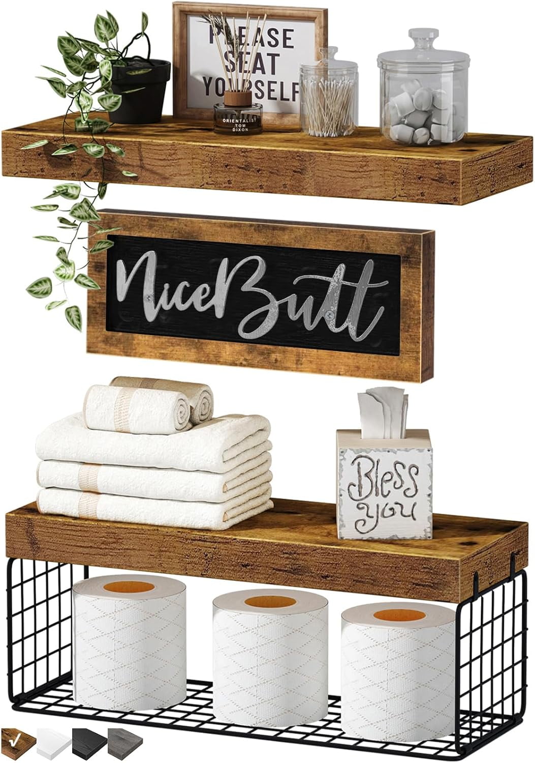 ‎Bathroom Shelves Over Toilet - Paper Storage Wall Mounted Farmhouse ...