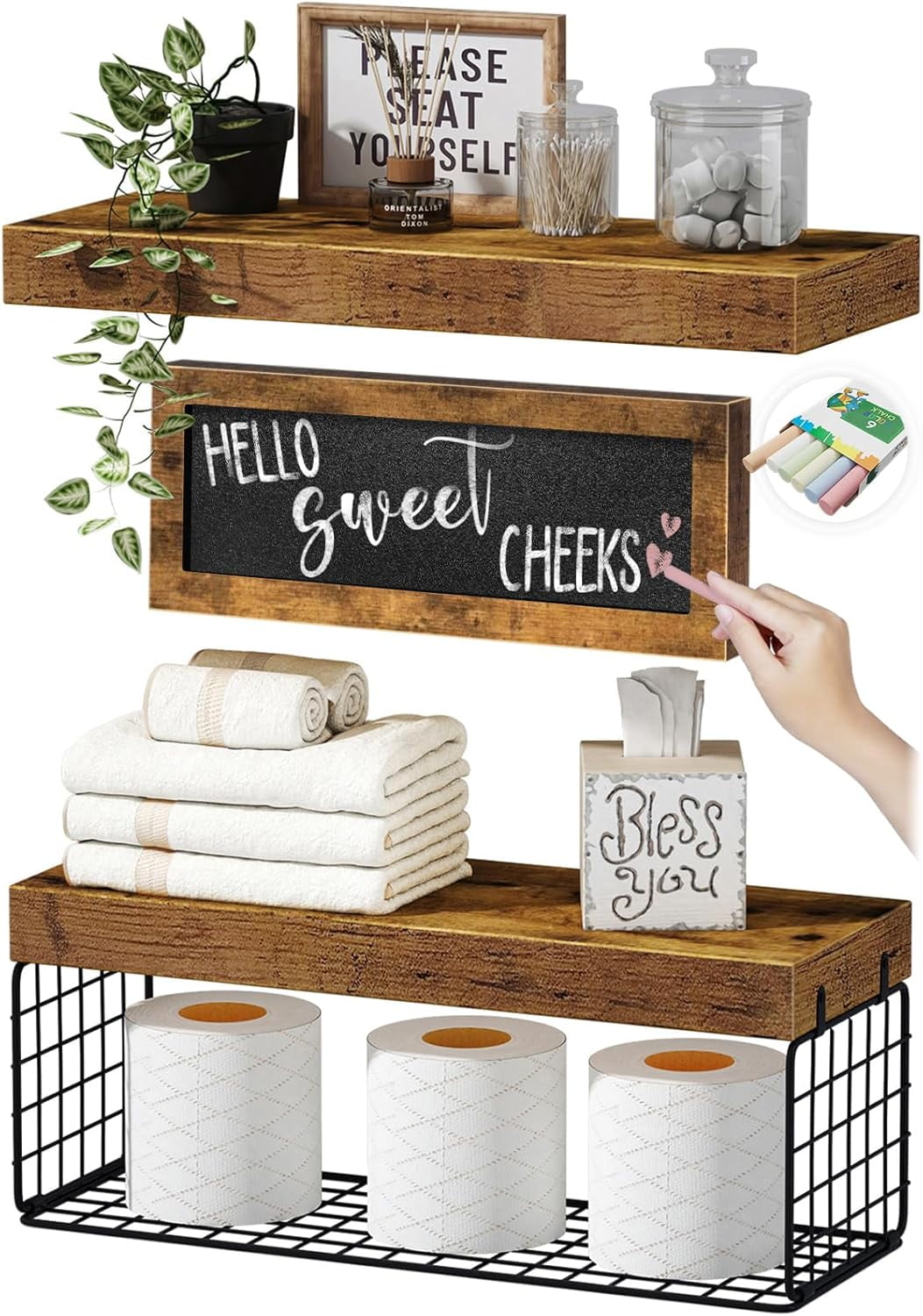 Bathroom Shelves Over Toilet Paper Storage Wall Mounted Farmhouse Decor ...