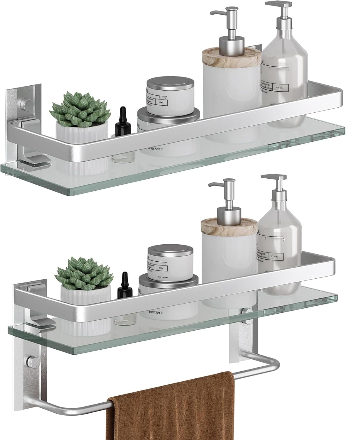 Bathroom Shelves Wall Mounted, Clear Tempered Glass Shelf with Towel ...