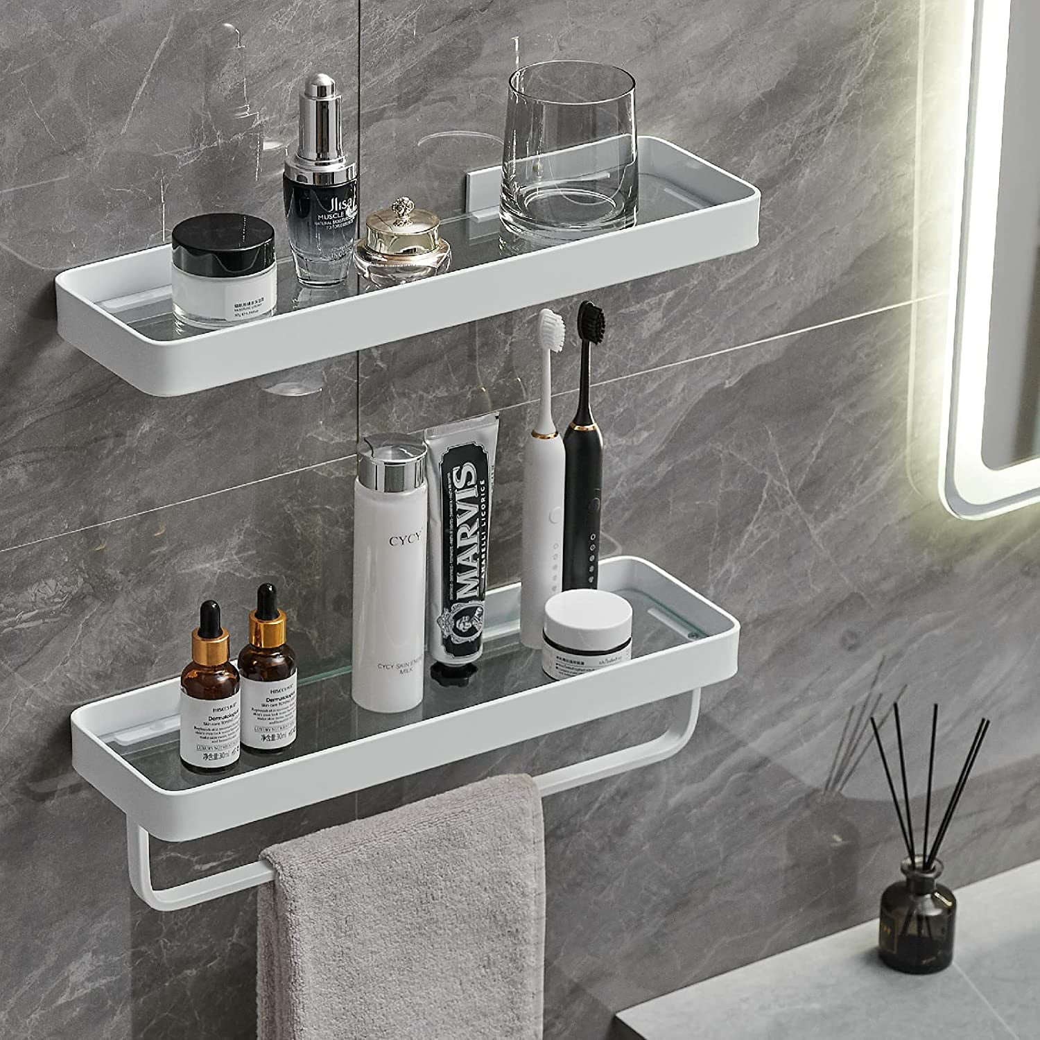 Bathroom Shelves Wall Mounted 2 Tier Glass Floating Shelf - Tempered ...