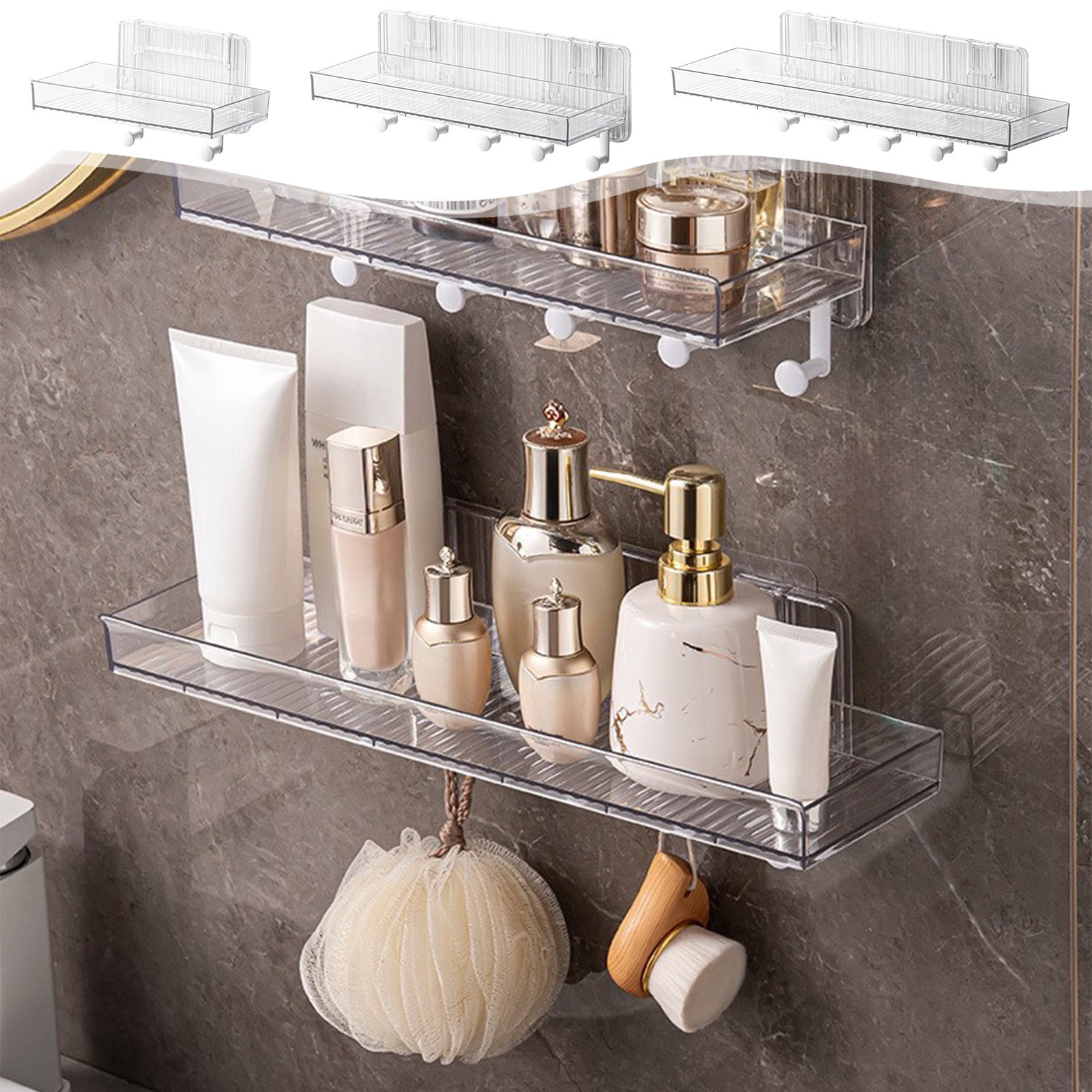 Bathroom Shelves, Wall Mounted Storage Racks, No Hole Hanging Racks ...