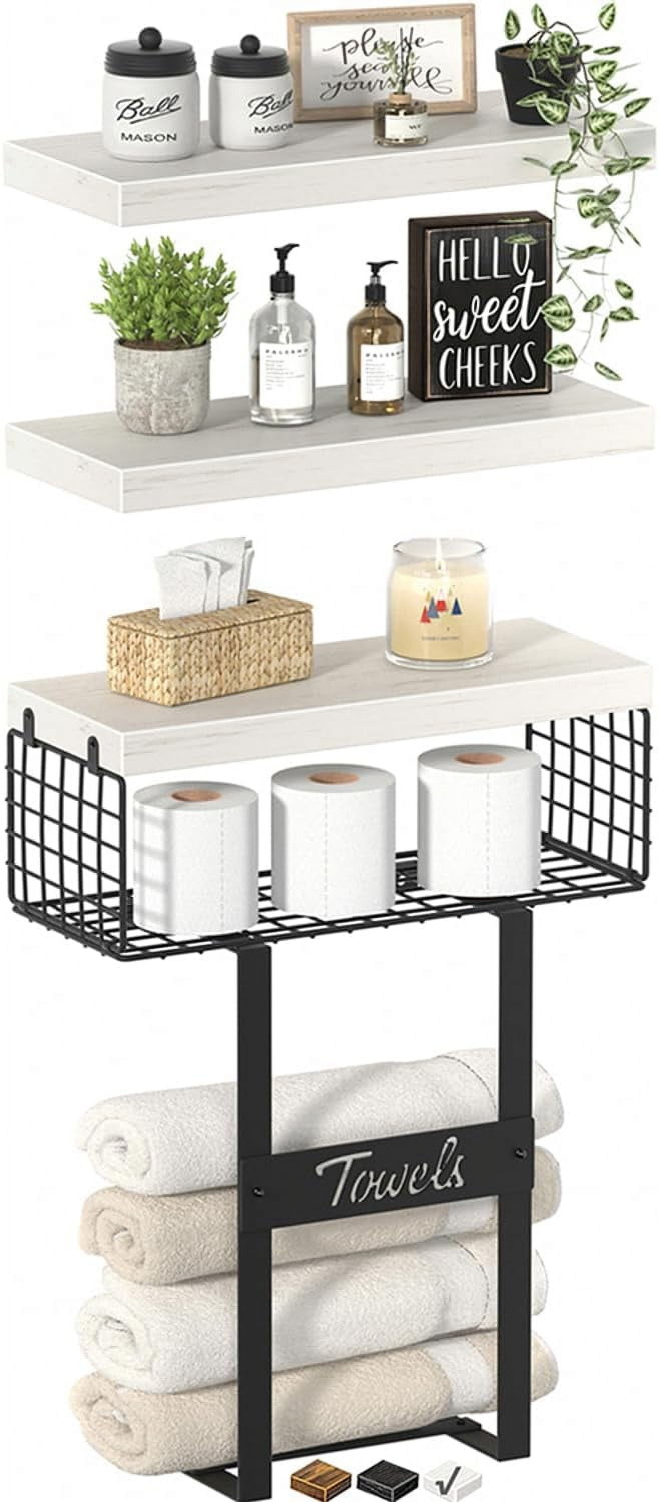 Bathroom Shelves with Towel Rack - Farmhouse Floating Shelf Over Toilet ...