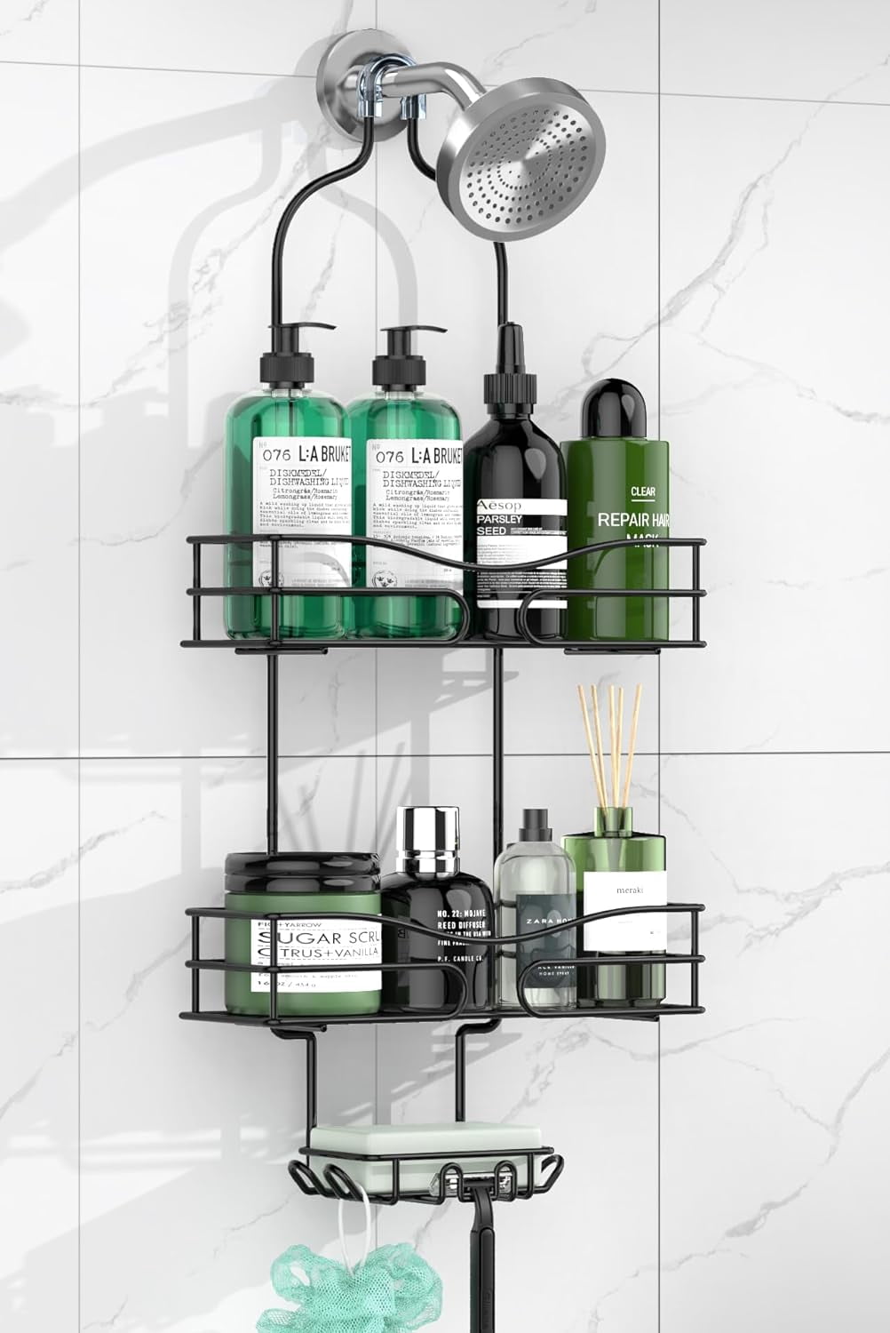 Bathroom Shower Caddy Hanging - 3-Tier Organizer with Soap Holder & 6 ...