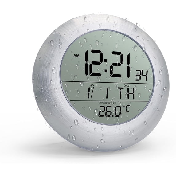 Bathroom Shower Clock Waterproof,Extra Lar LCD Screen Digital Clock ...