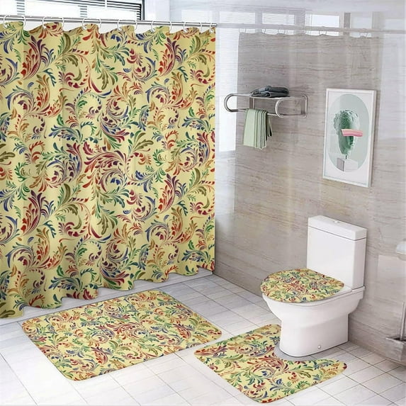 Bathroom Shower Curtain 4 Piece Sets, Boho Flower-4 with 72" x 72 ...