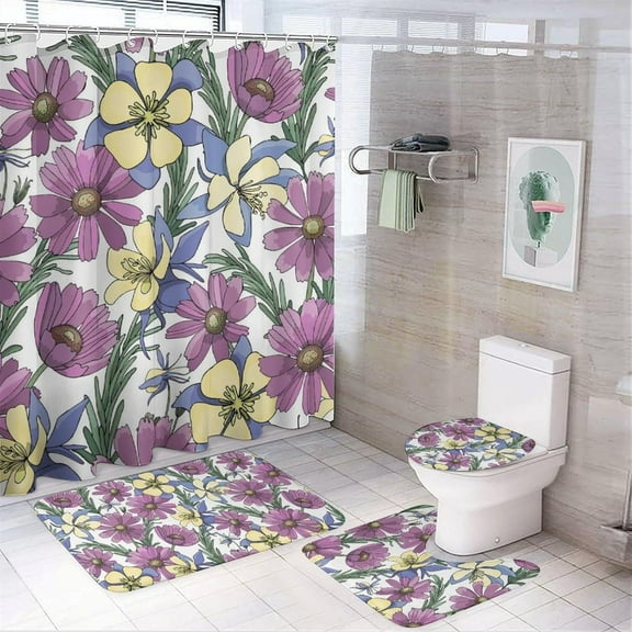 Bathroom Shower Curtain 4 Piece Sets, Boho Flower-4 with 72" x 72 ...