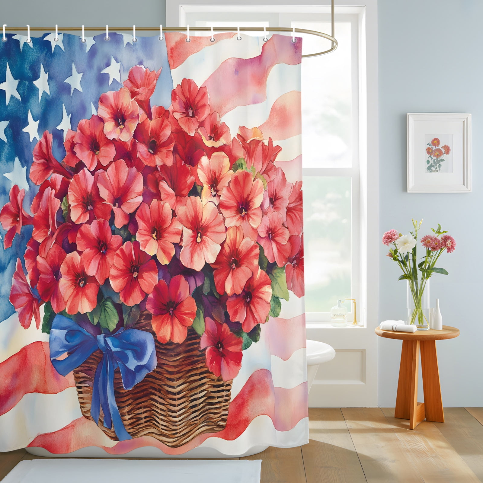 Bathroom Shower Curtain 4th of July Begonia Flower Waterproof Shower ...