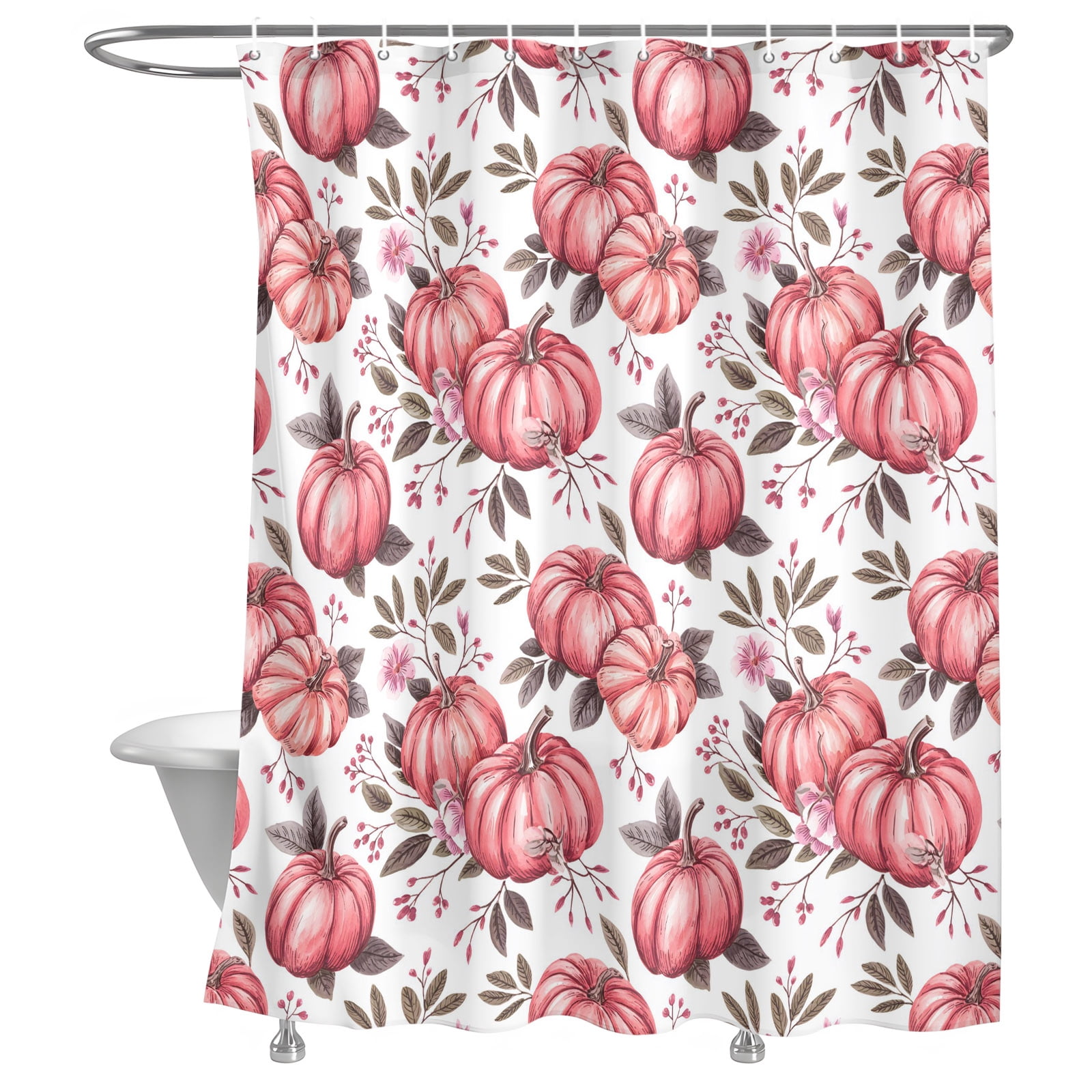 Bathroom Shower Curtain Abstract Autumn Pink Pumpkin Waterproof Shower ...