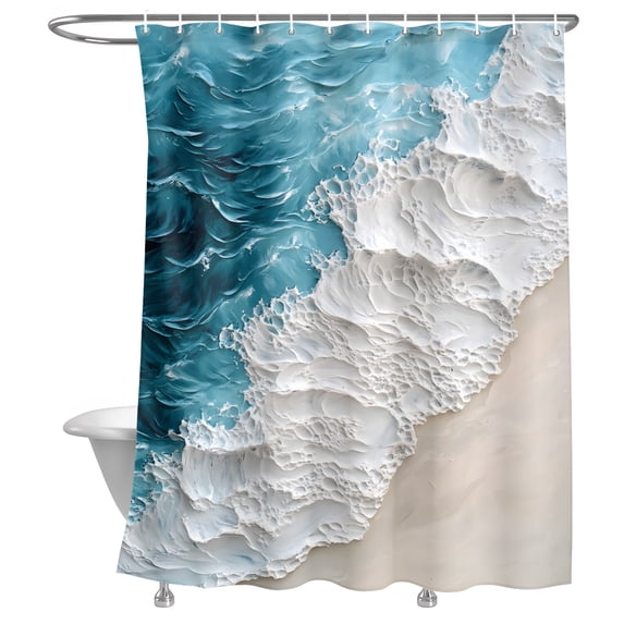 Bathroom Shower Curtain Abstract Beach Sea Wave Scene Waterproof Shower ...