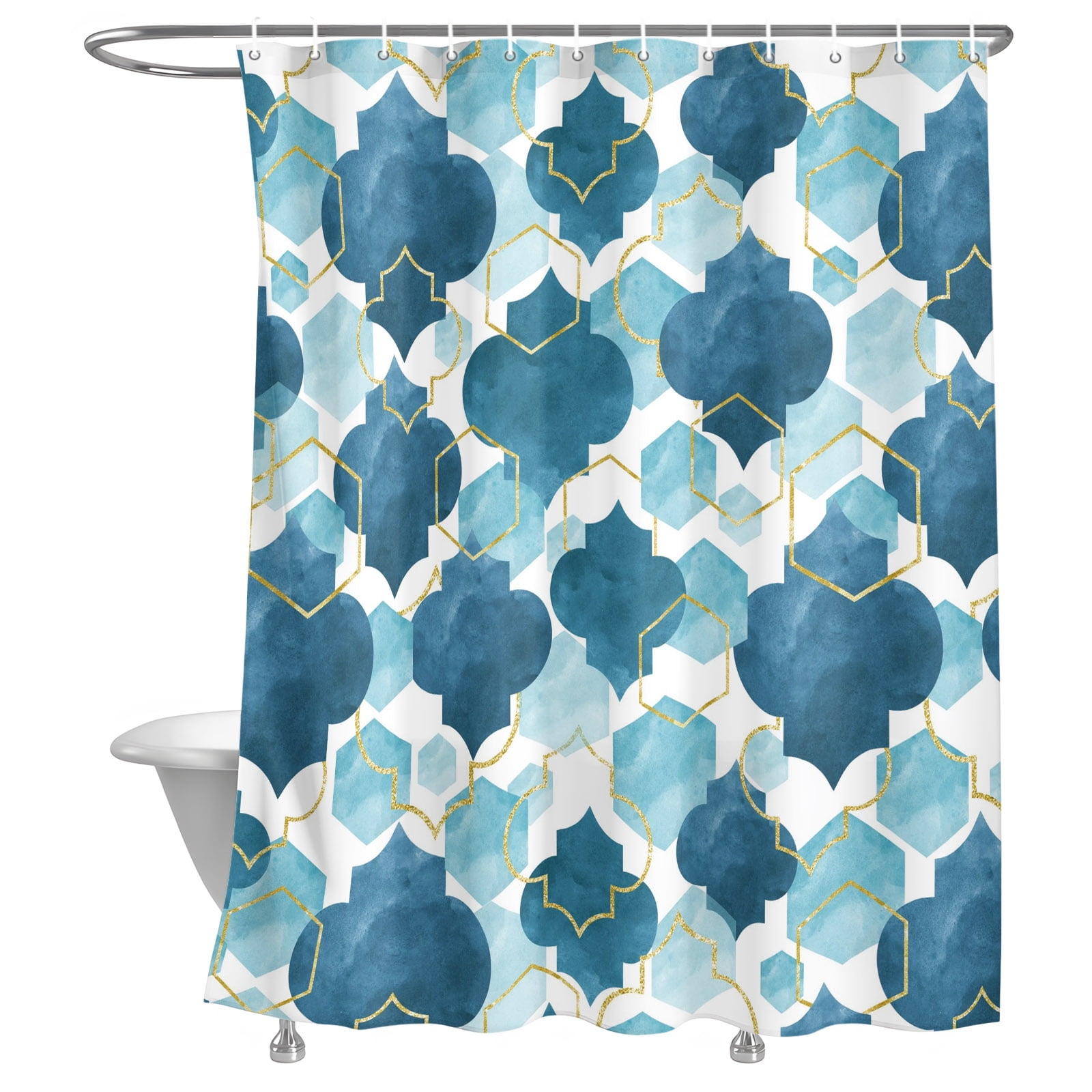Bathroom Shower Curtain Abstract Blue Gradient Geometric Waterproof ...