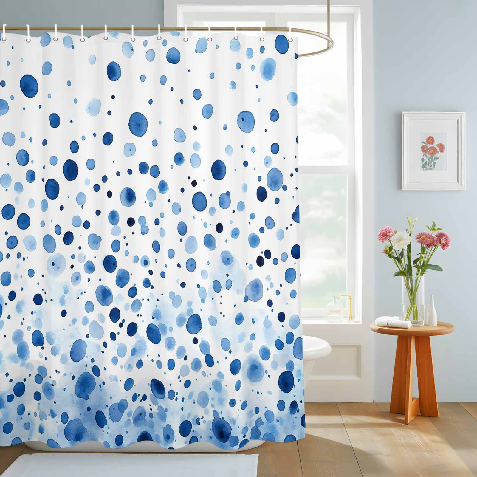 Bathroom Shower Curtain Abstract Blue Polka Dot Texture Waterproof ...