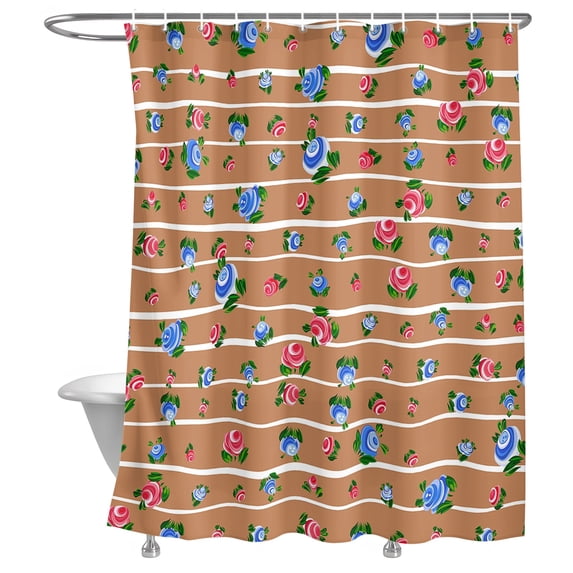Bathroom Shower Curtain Abstract Blue Red Flower with Leaves Waterproof ...