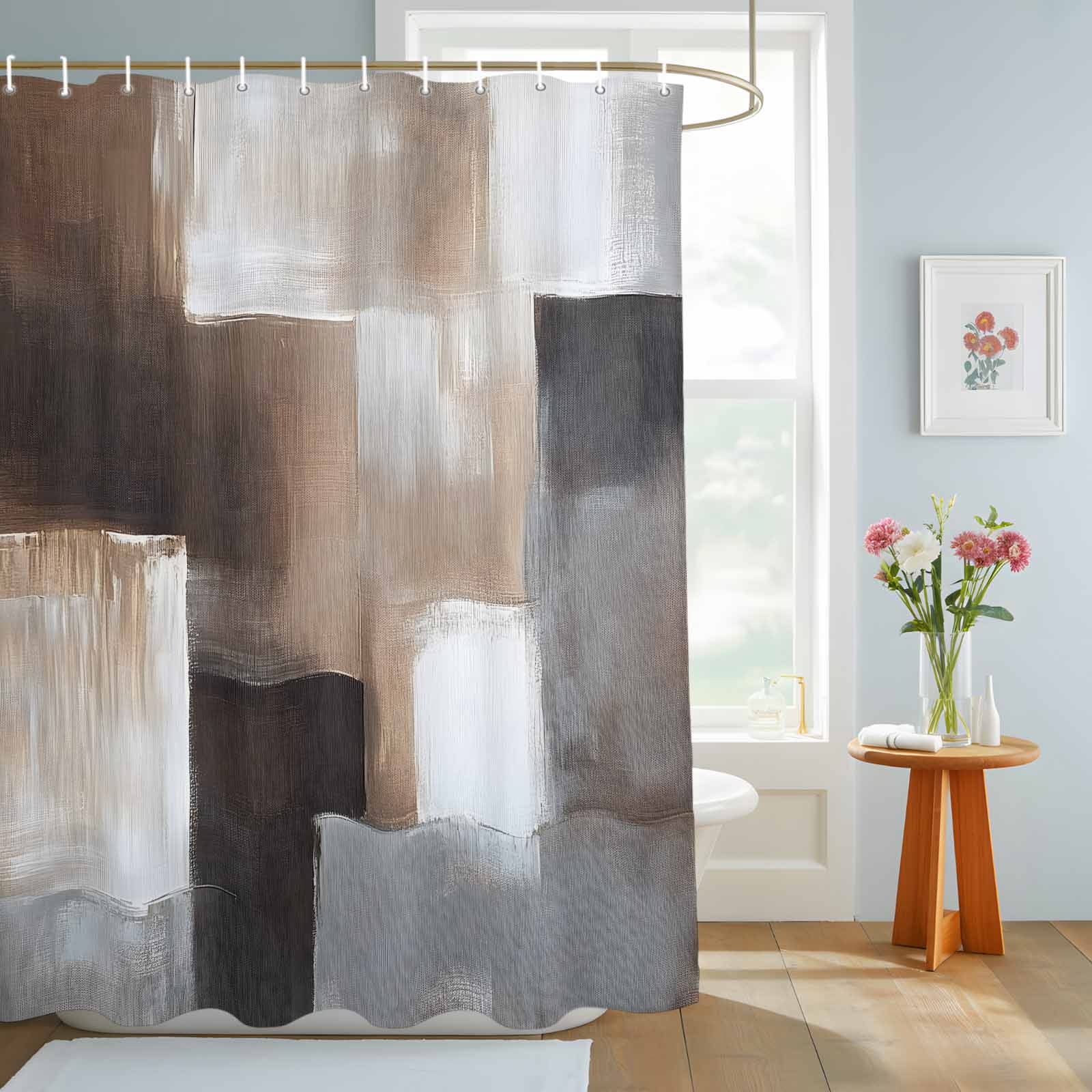 Bathroom Shower Curtain Abstract Brown Gray Color Block Waterproof ...