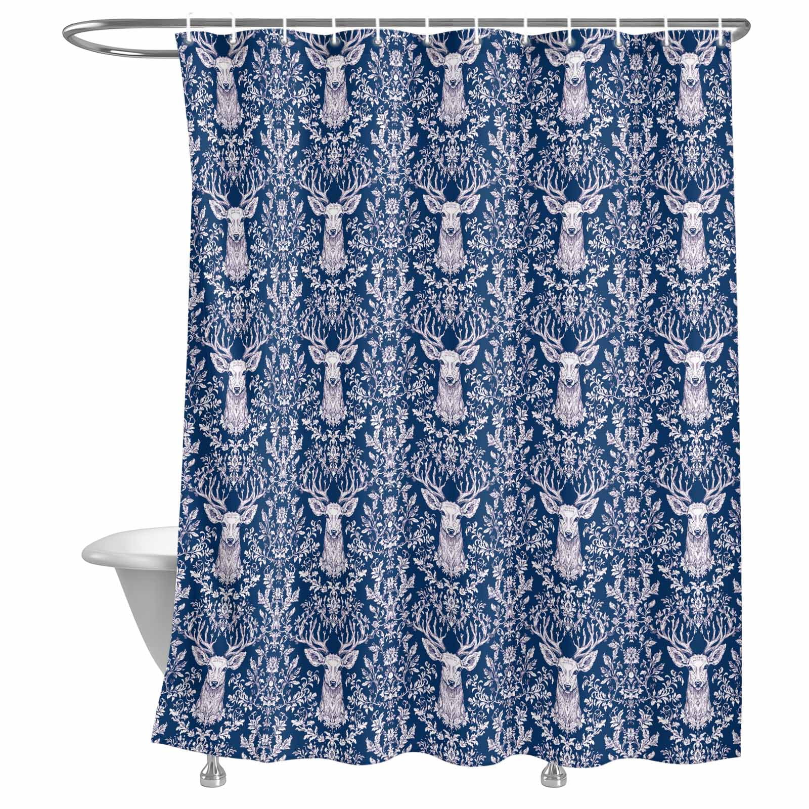 Bathroom Shower Curtain Abstract Elk Head Flower Leaves Waterproof ...