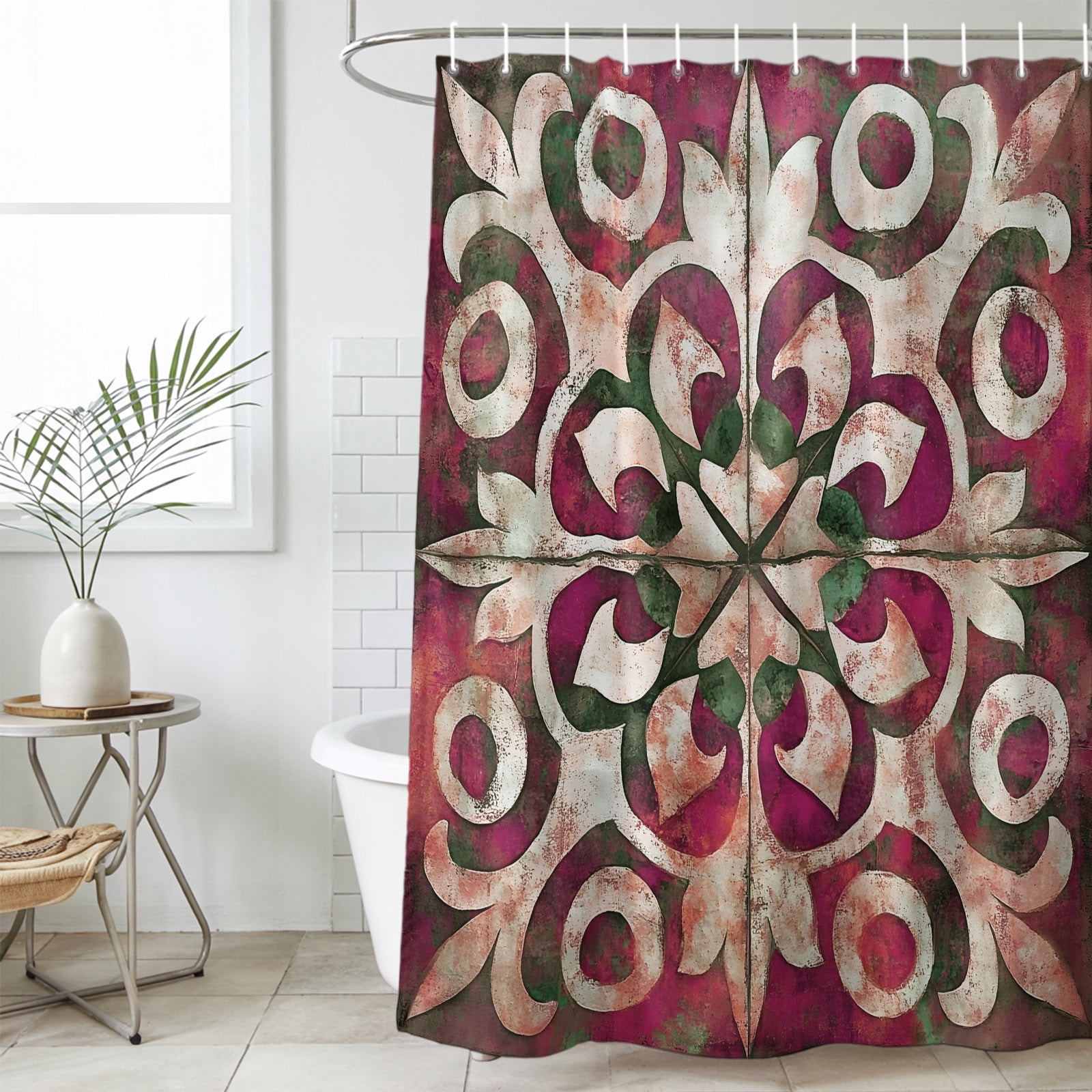 Bathroom Shower Curtain Abstract Ethnic Flower Texture Waterproof ...