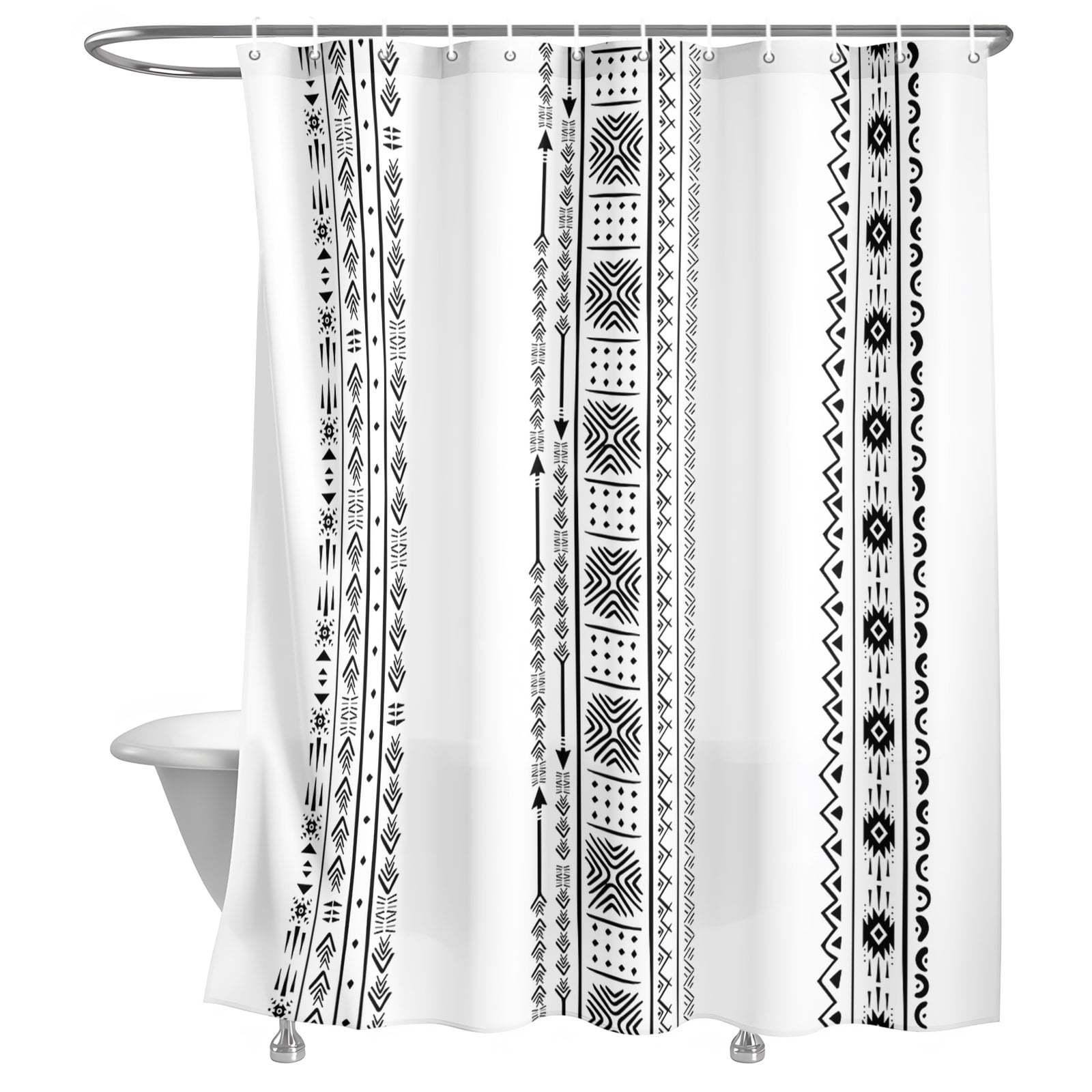 Bathroom Shower Curtain Abstract Ethnic Tribal Black Texture Waterproof ...