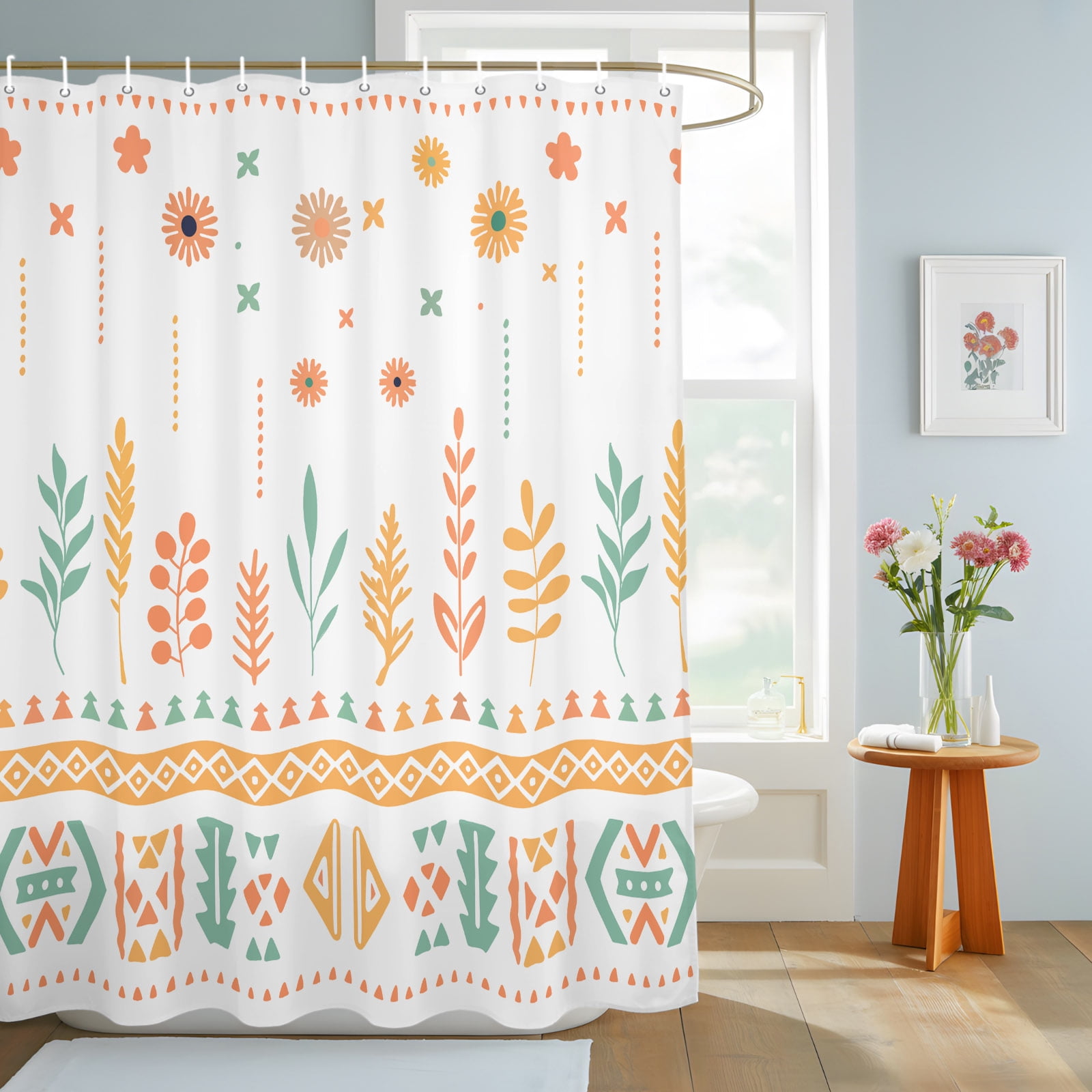 Bathroom Shower Curtain Abstract Floral Leaf Plant Waterproof Shower ...