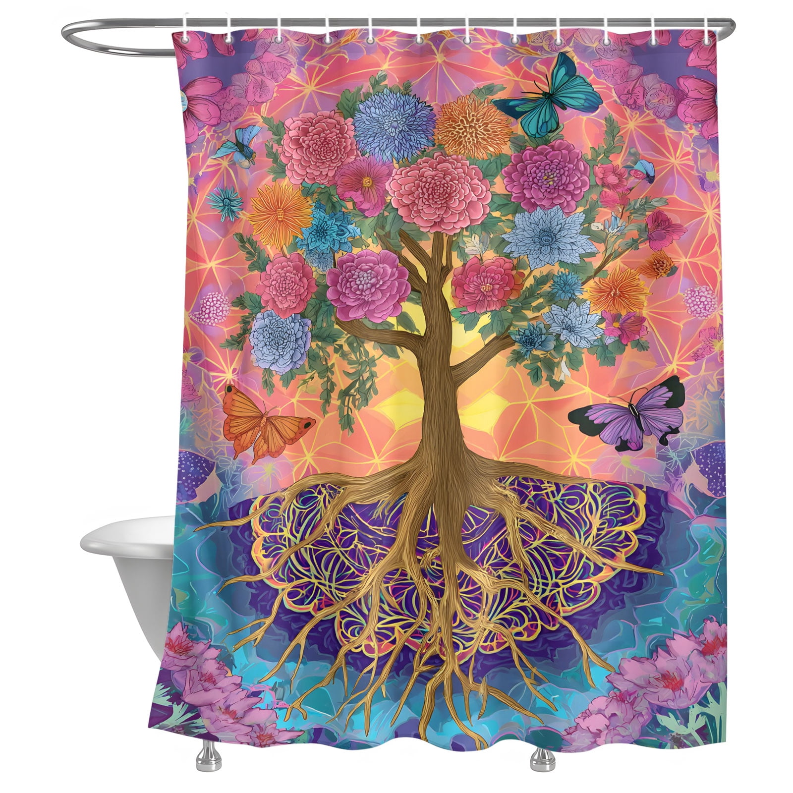 Bathroom Shower Curtain Abstract Floral Tree Fantasy Artwork Waterproof ...