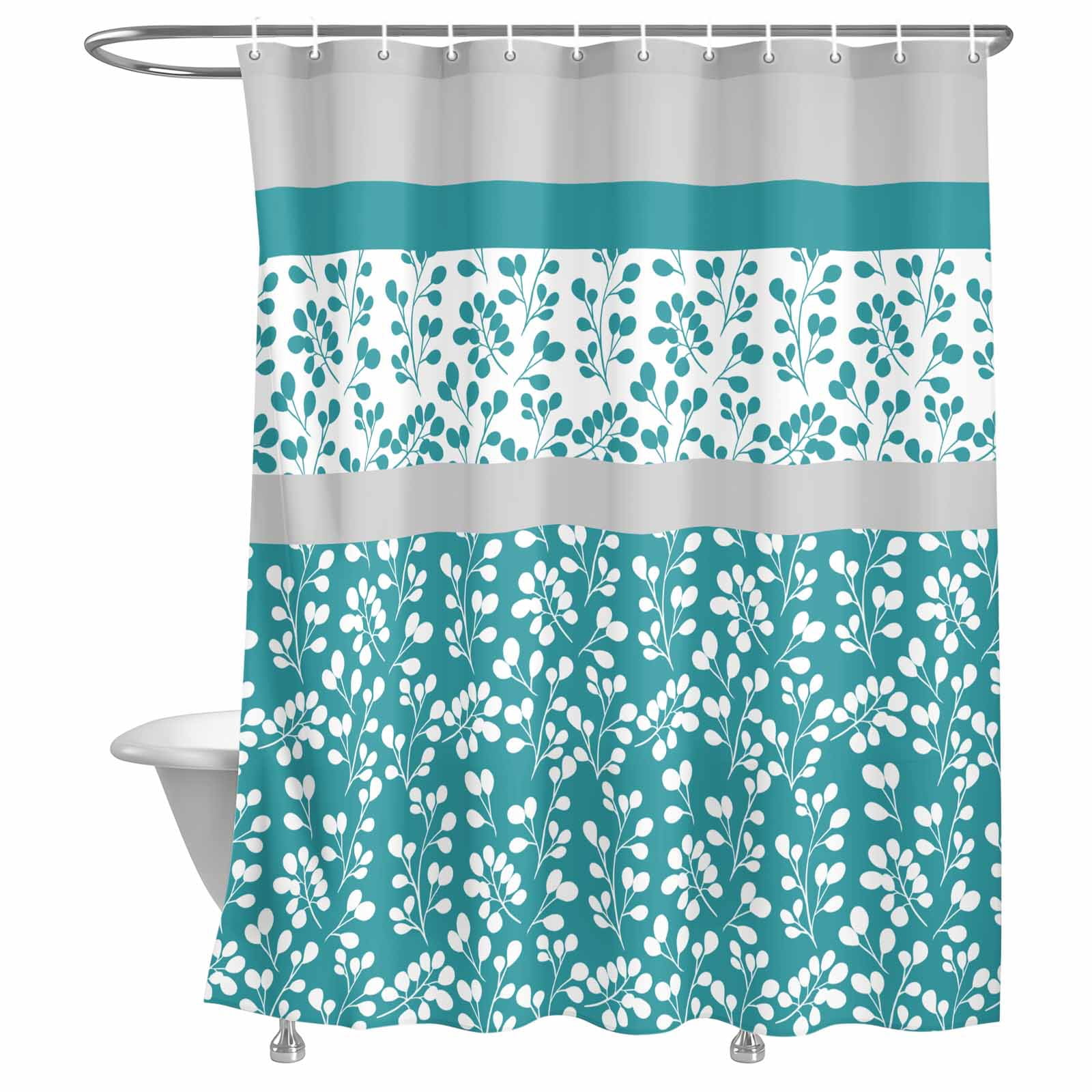 Bathroom Shower Curtain Abstract Flower on Cyan Grey Waterproof Shower ...