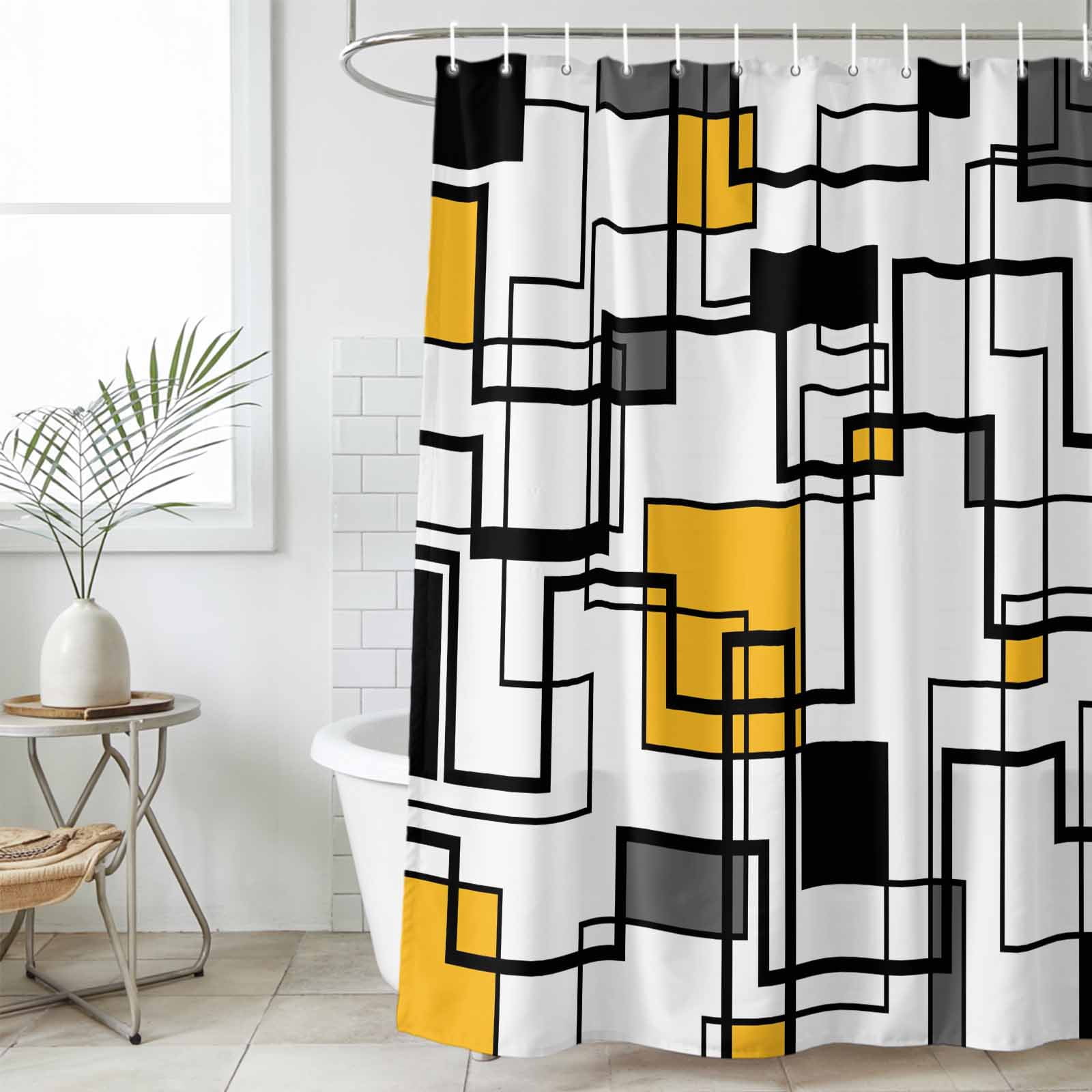 Bathroom Shower Curtain Abstract Geometric Line Waterproof Shower ...