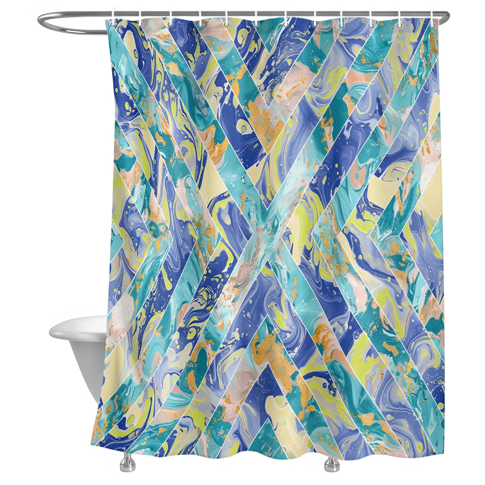 Bathroom Shower Curtain Abstract Geometric Marble Texture Waterproof ...
