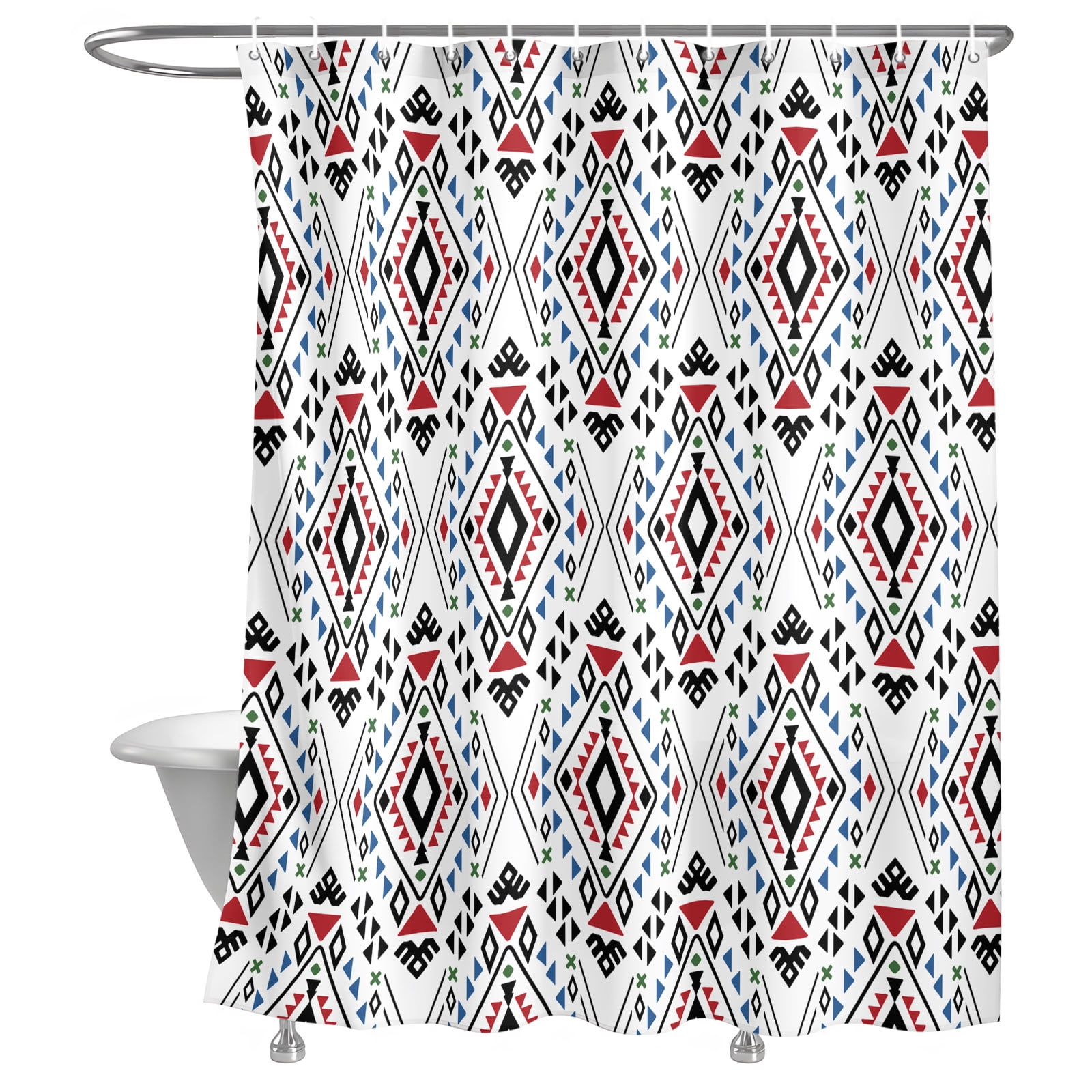 Bathroom Shower Curtain Abstract Geometric Rhombus Plaid Waterproof ...