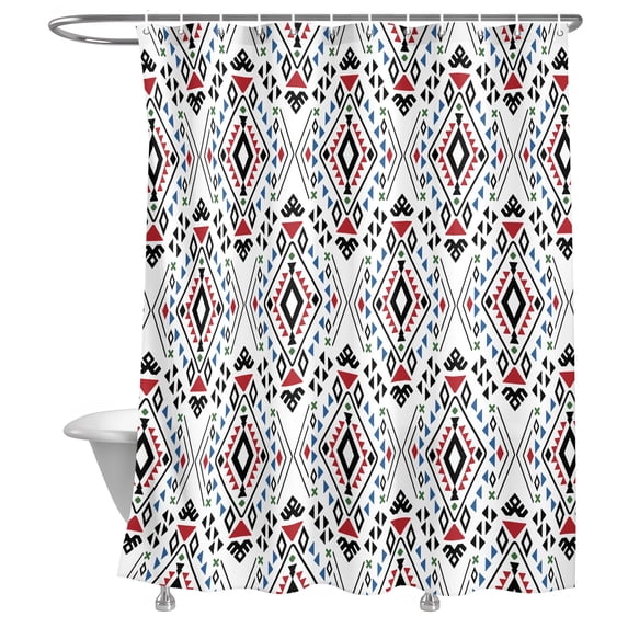 Bathroom Shower Curtain Abstract Geometric Rhombus Plaid Waterproof ...