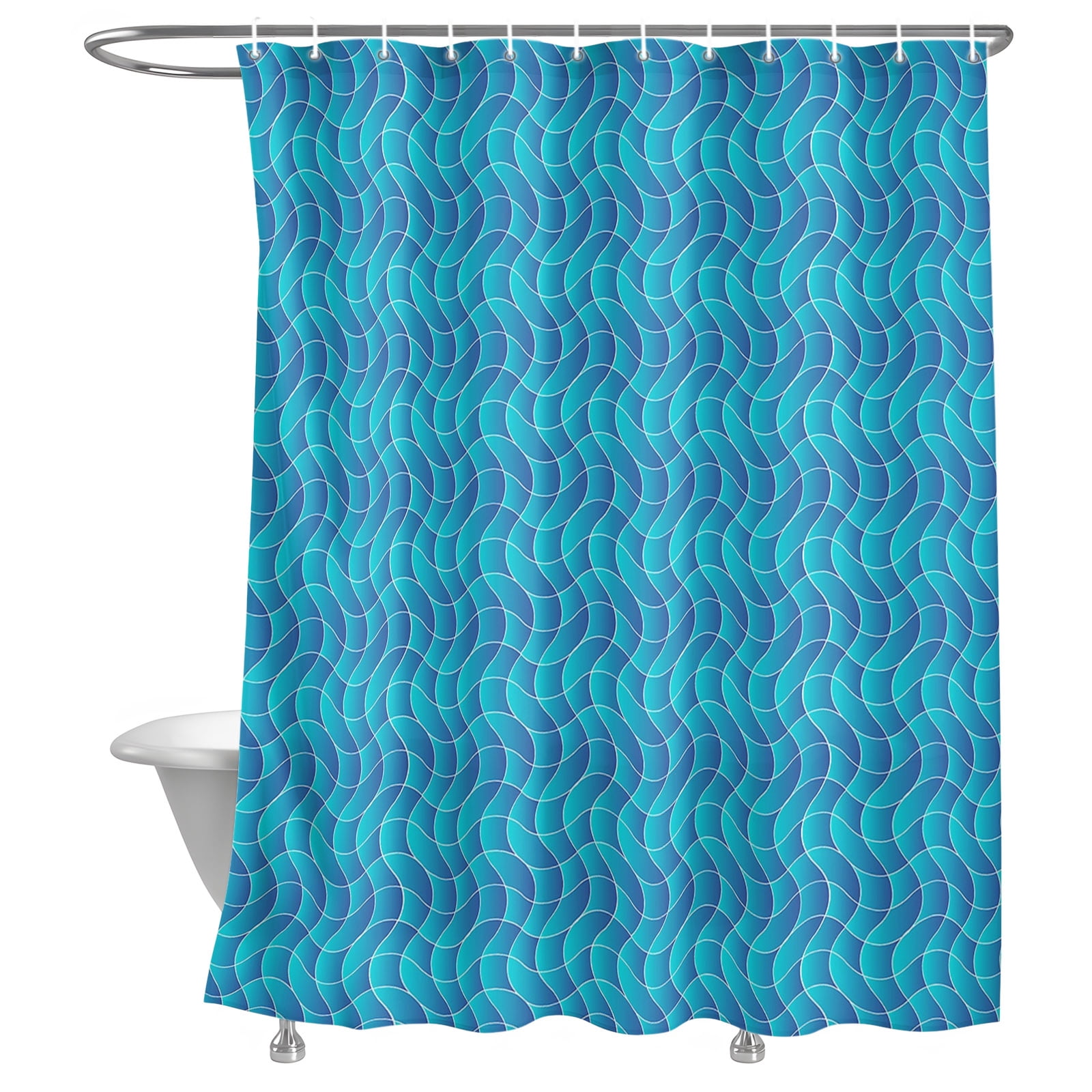 Bathroom Shower Curtain Abstract Geometric Wave Line Block Waterproof ...