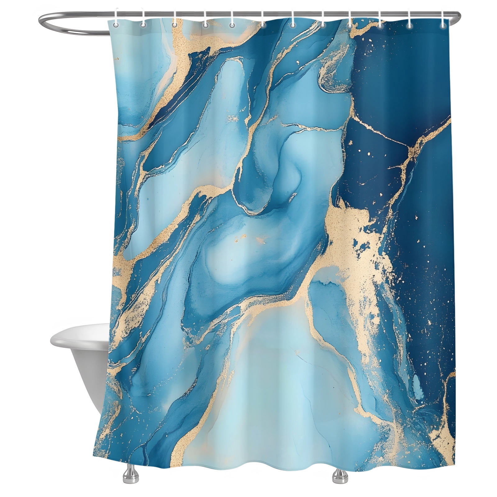 Bathroom Shower Curtain Abstract Gradient Blue Marble Waterproof Shower ...