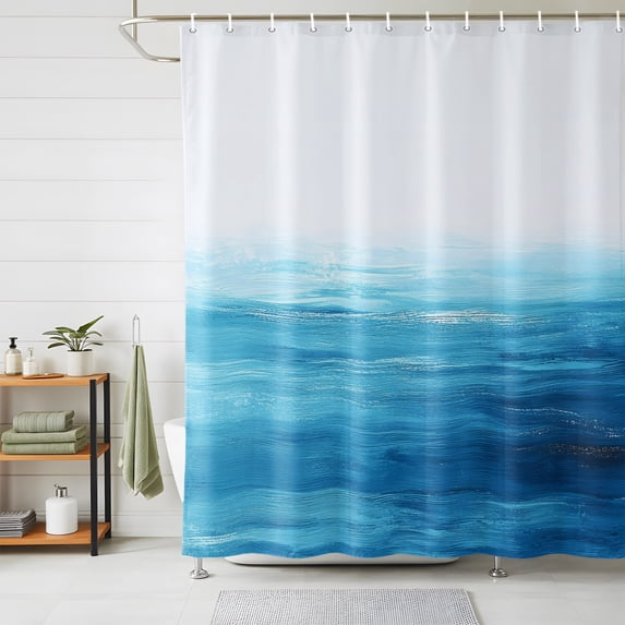 Bathroom Shower Curtain Abstract Gradient Blue White Colored Art ...