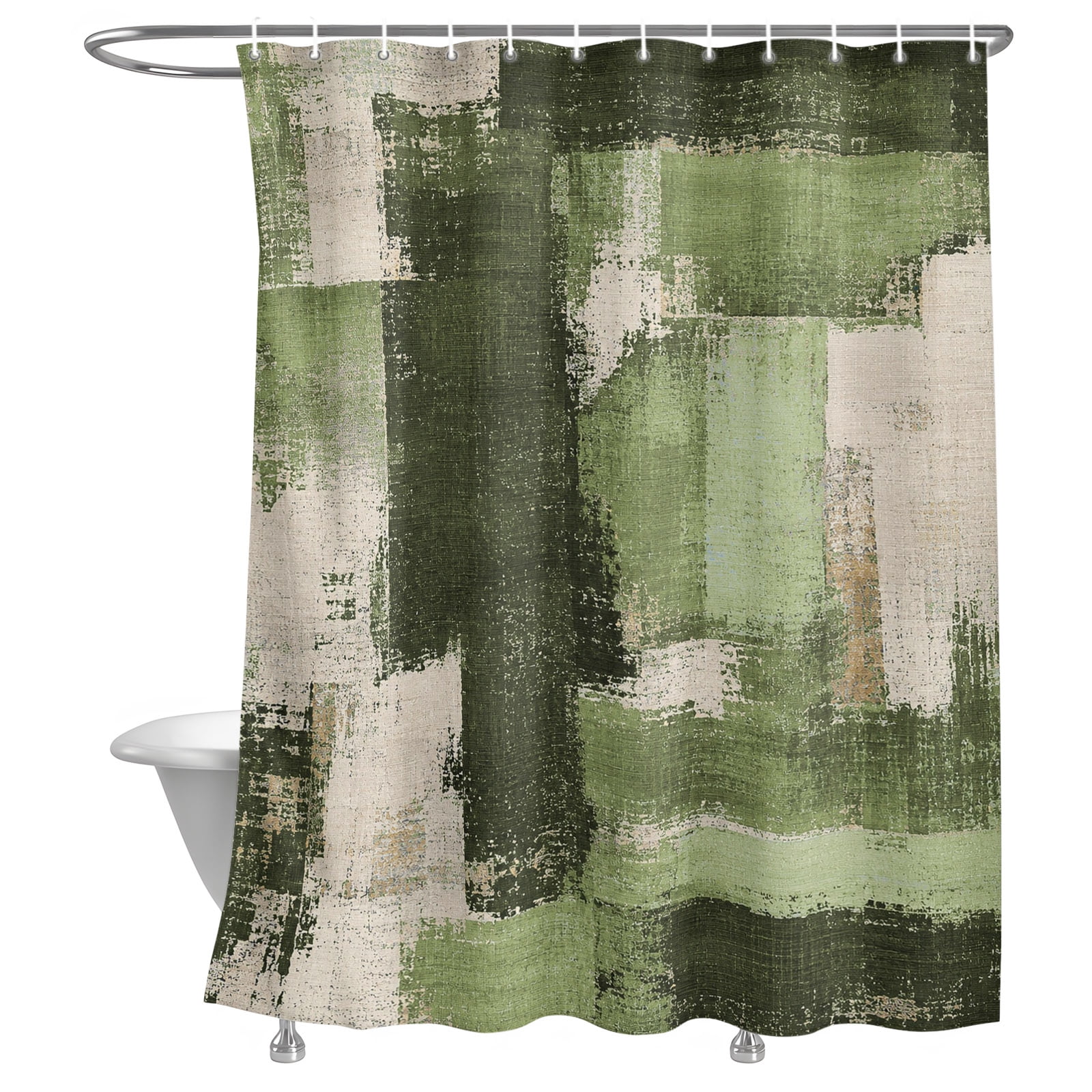 Bathroom Shower Curtain Abstract Green Color Block Graffiti Waterproof ...