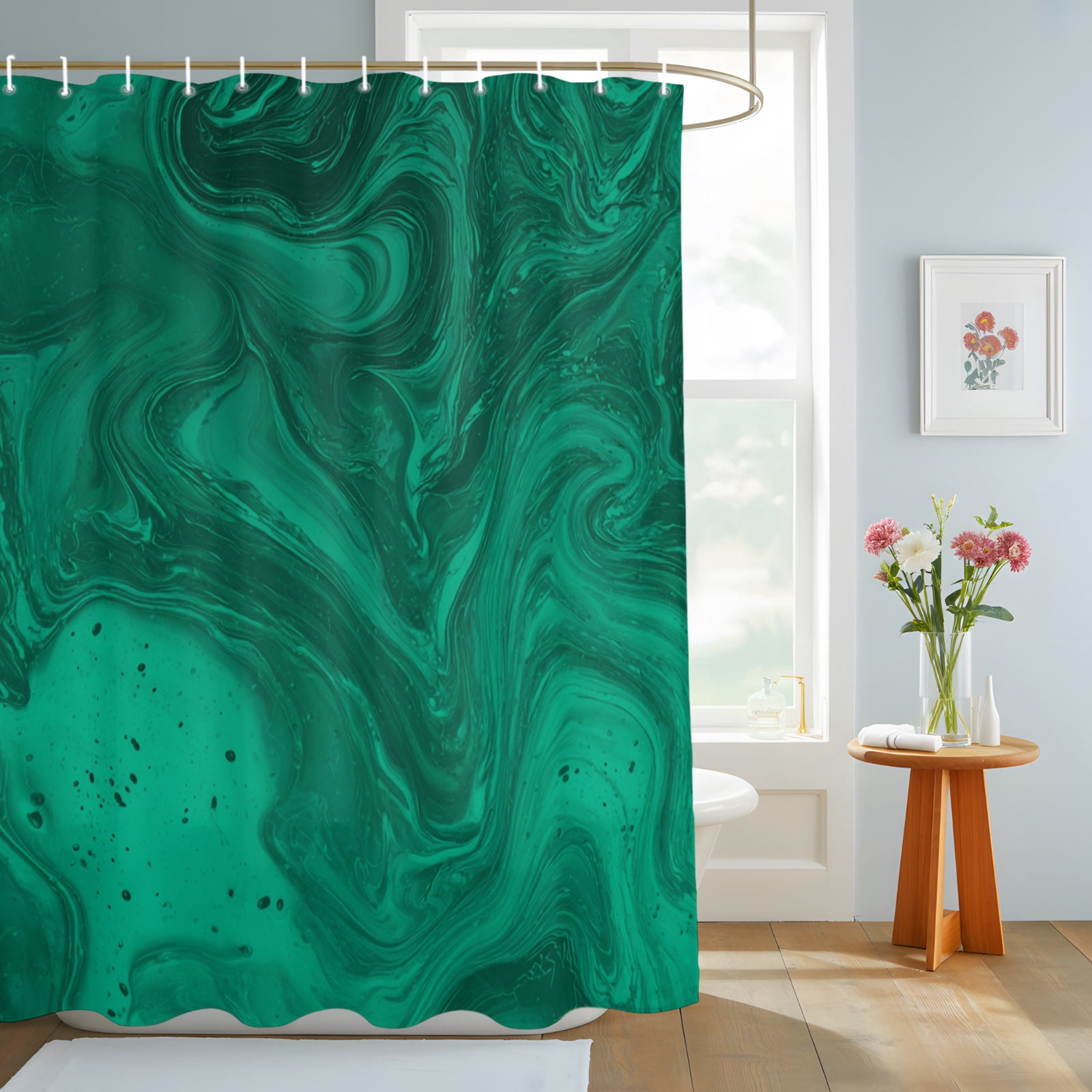 Bathroom Shower Curtain Abstract Green Water Ripple Waterproof Shower ...