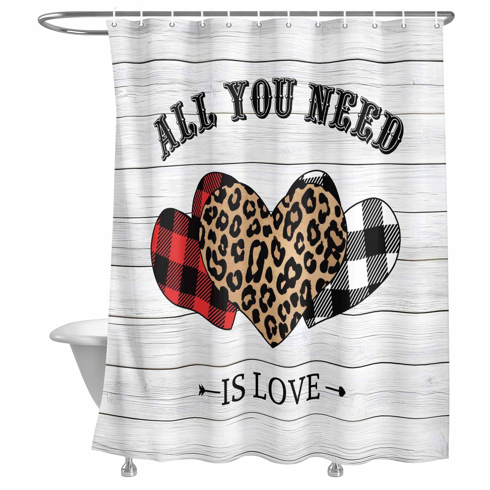 Bathroom Shower Curtain Abstract Leopard Buffalo Plaid Love Waterproof ...