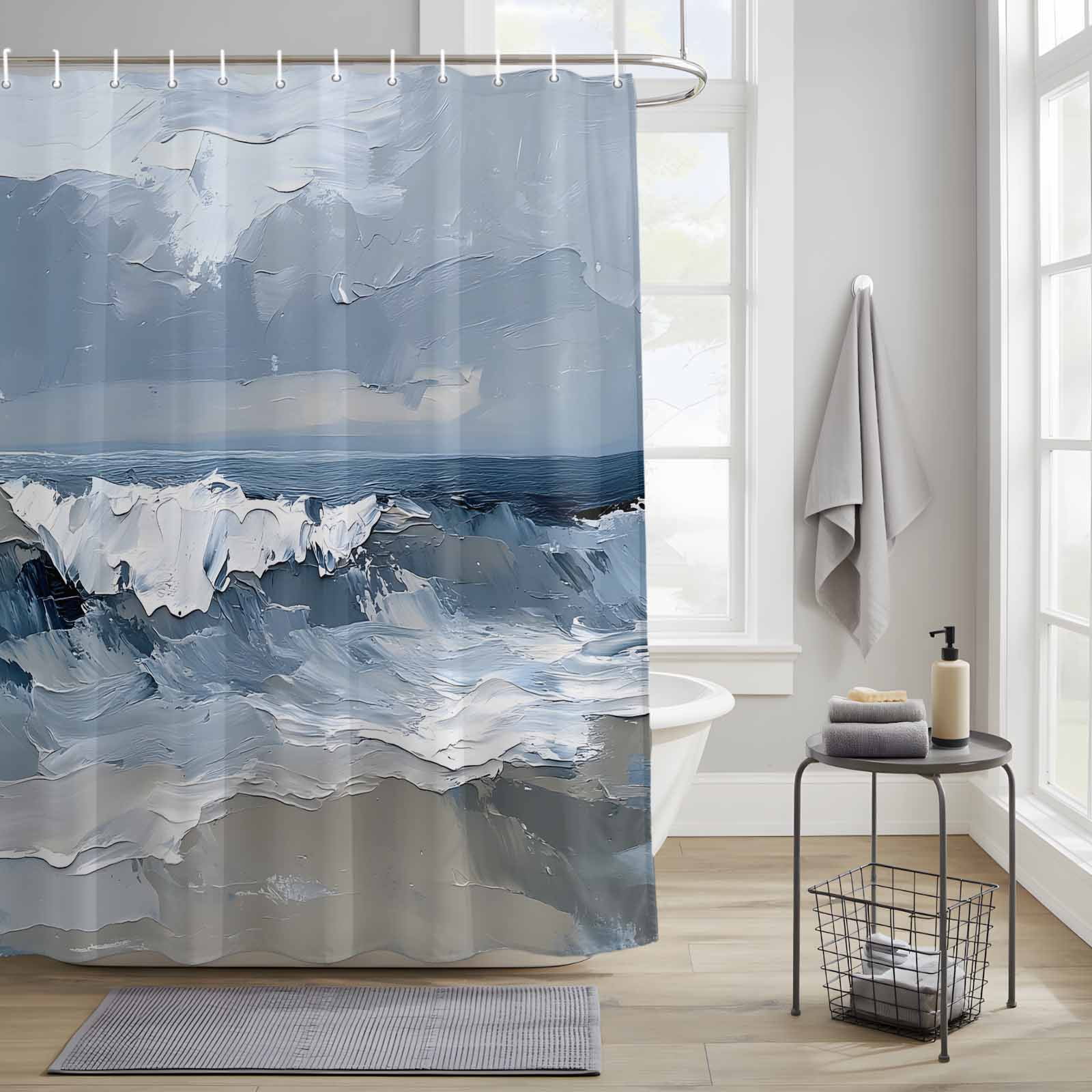 Bathroom Shower Curtain Abstract Ocean Beach Sea Wave Waterproof Shower ...