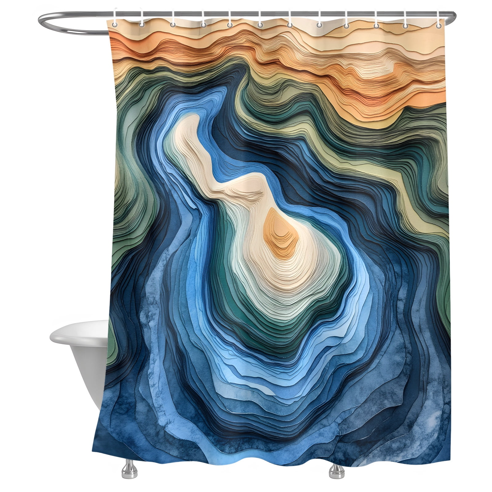Bathroom Shower Curtain Abstract Orange Blue Green Ombre Waterproof ...