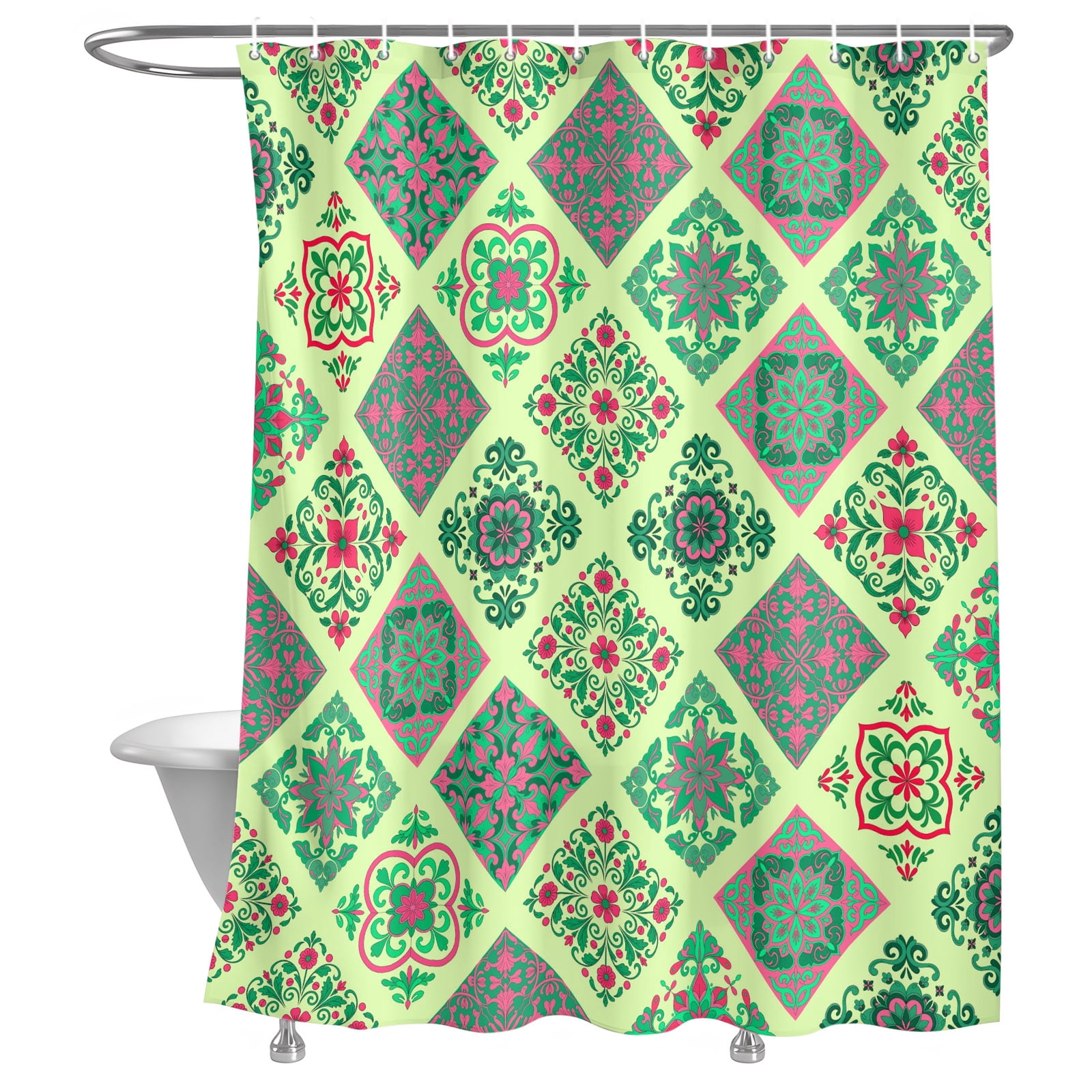 Bathroom Shower Curtain Abstract Pattern Retro Geometric Waterproof ...