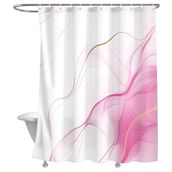 Bathroom Shower Curtain Abstract Pink Marble Water Ripple on White ...
