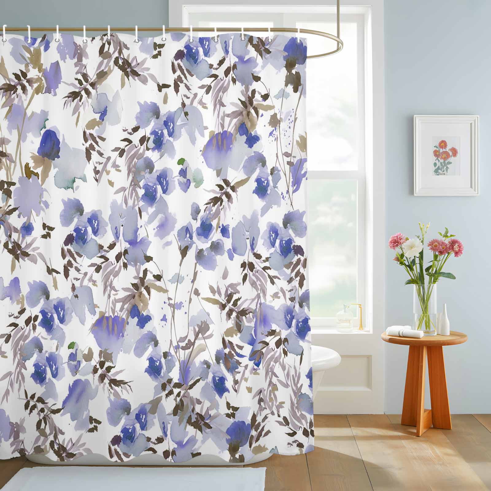 Bathroom Shower Curtain Abstract Purple Wild Flower Waterproof Shower ...