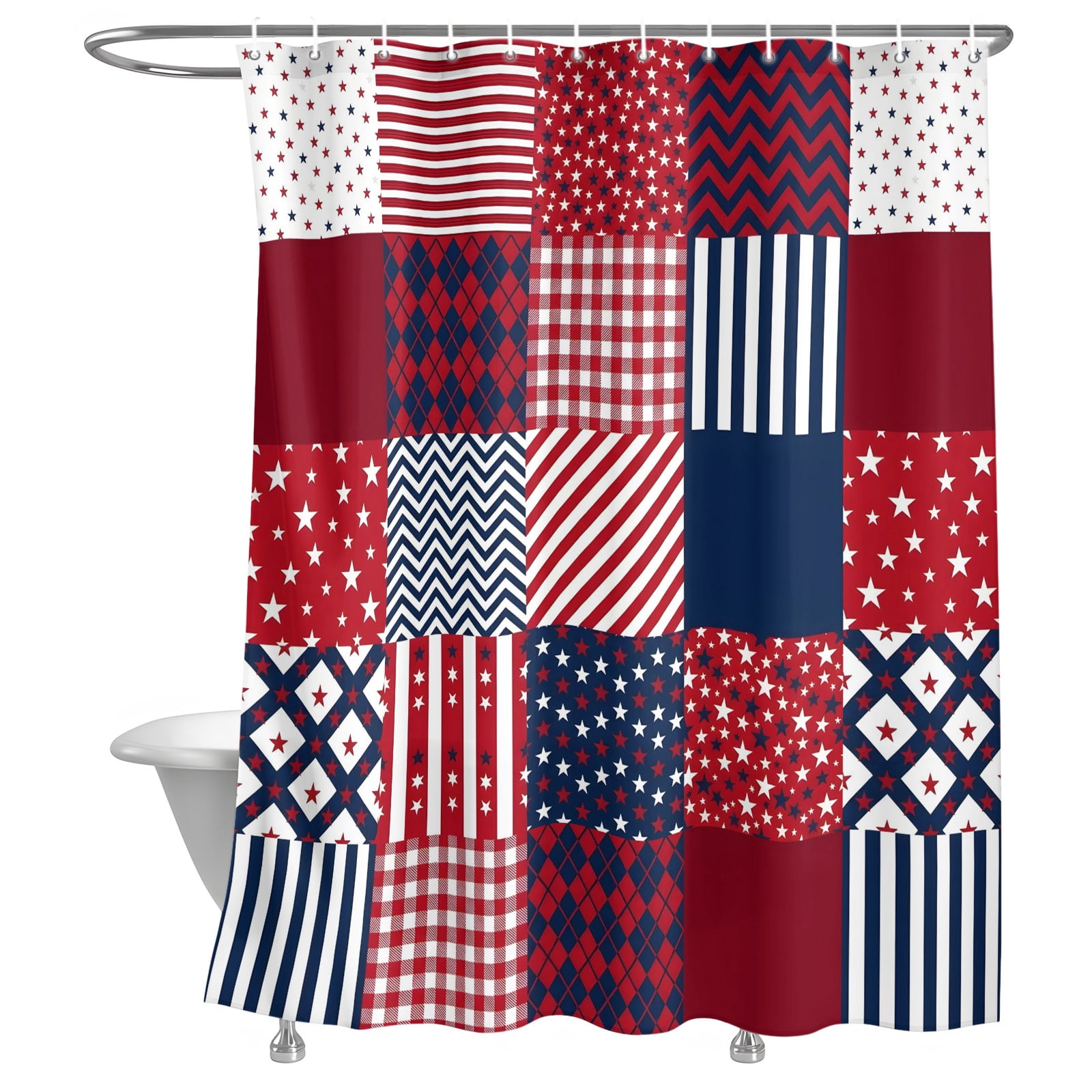 Bathroom Shower Curtain Abstract Splicing Stars Stripes Waterproof ...